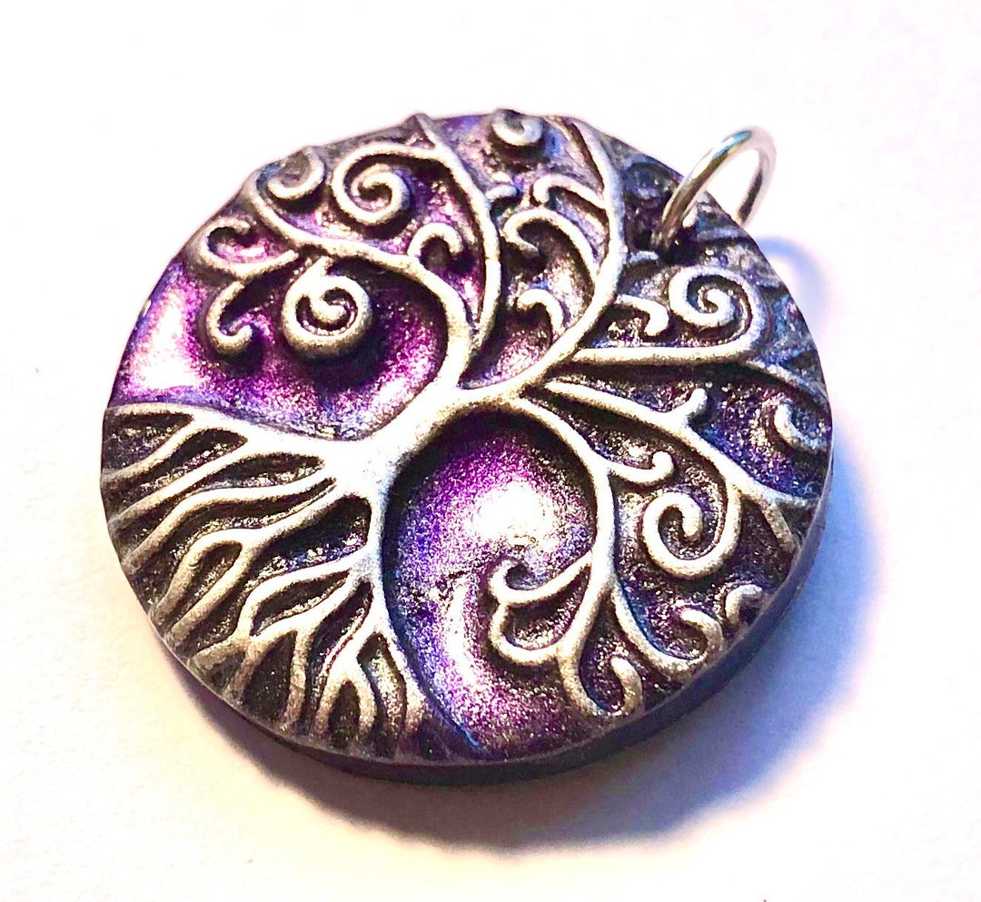 Tree of Life Purple Silver Handmade Polymer Clay Pendant - Etsy
