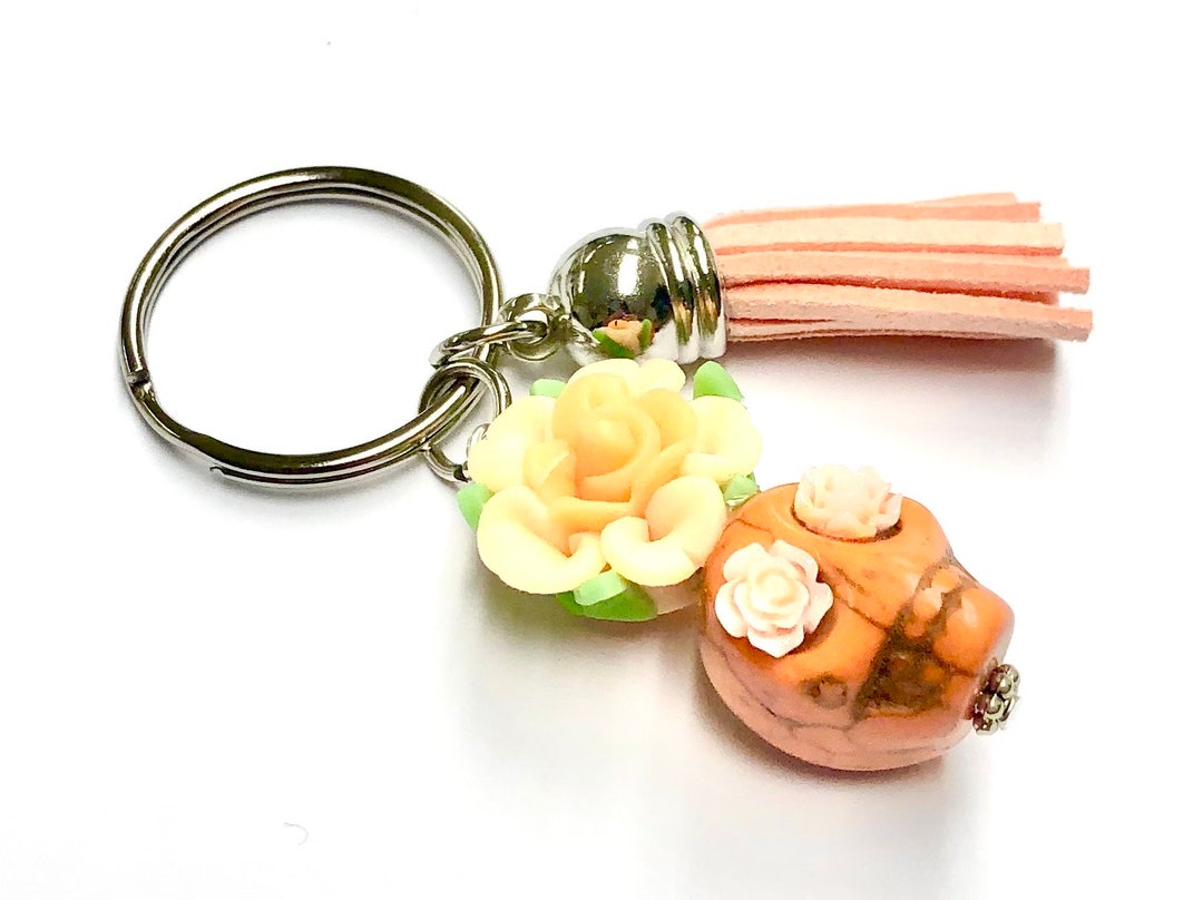 Sugar Skull Key Ring Day of the Dead Orange Key Chain Accessory ...