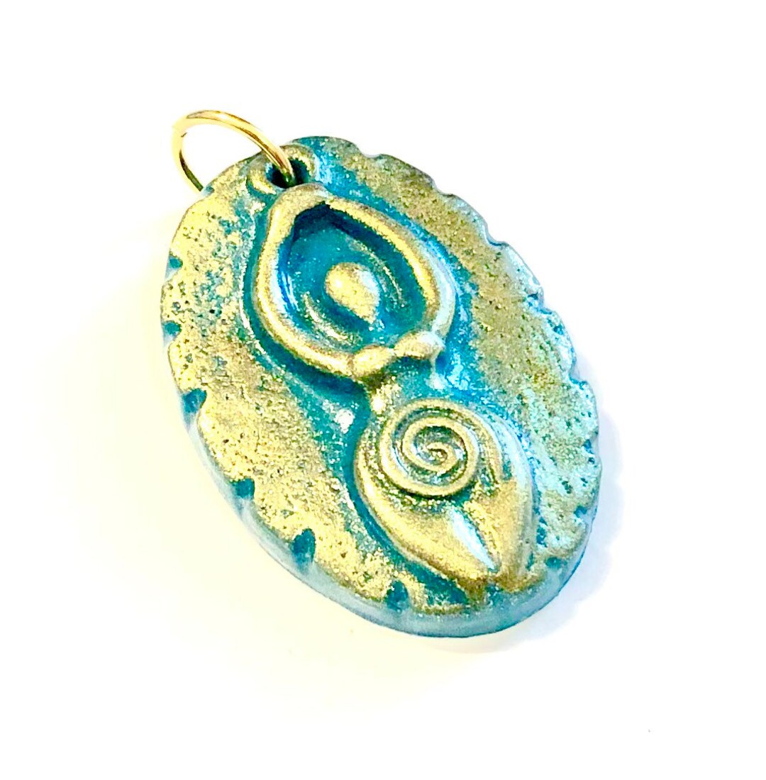 Earth Goddess Venus Pendant Turquoise Polymer Clay Gold Goddess Jewelry ...