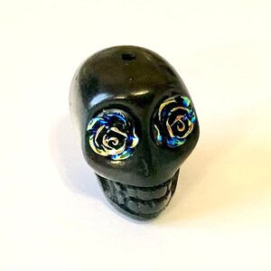 Sugar Skull Bead Gigantic Black Skull Pendant Oil Slick Rose Eyes - Etsy