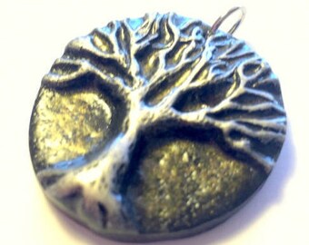 Twirly Tree of Life Silver Black Handmade Polymer Clay Pendant | Etsy