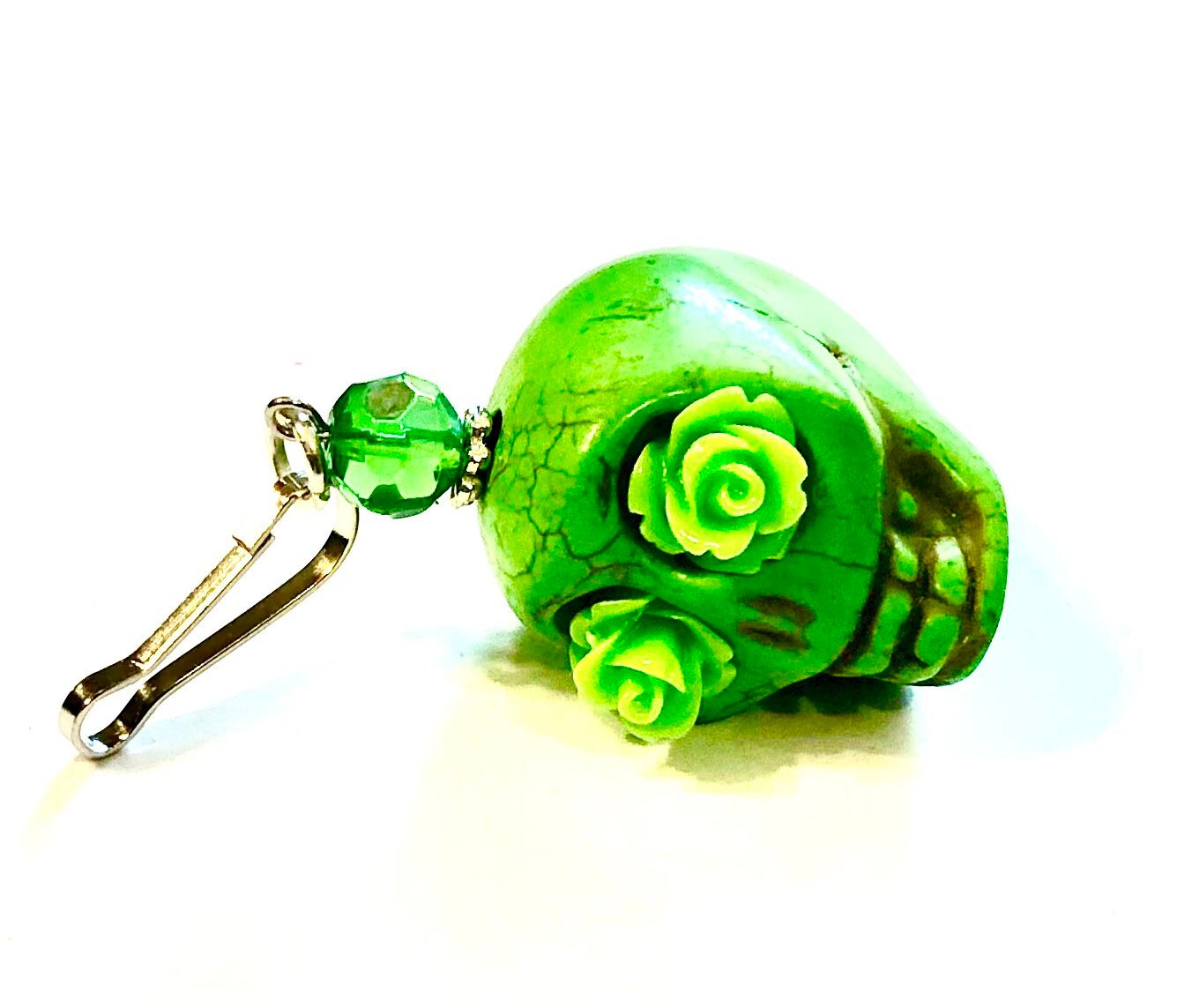 Sugar Skull Bling Accessory Green Skull Charm Key Rings Chain Pendant ...