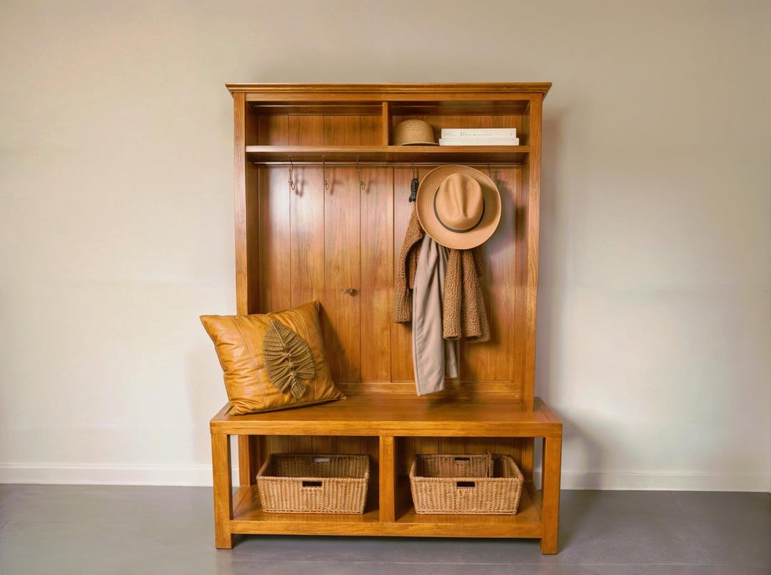 Farmhouse Hall Tree Bench Mudroom Halltree Woodworking Plans Halltree ...
