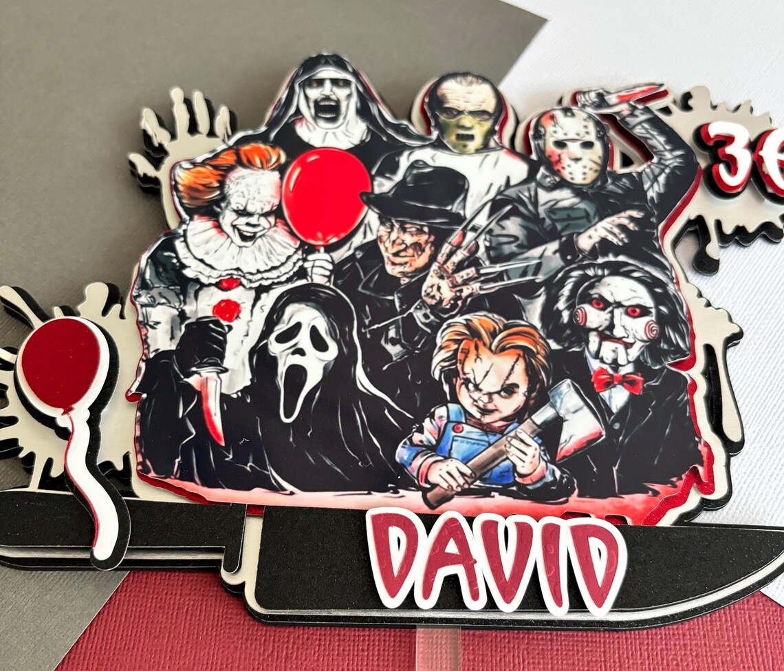 Classic Horror Cake Topper, Halloween Cake Topper, Scream, Chucky ...