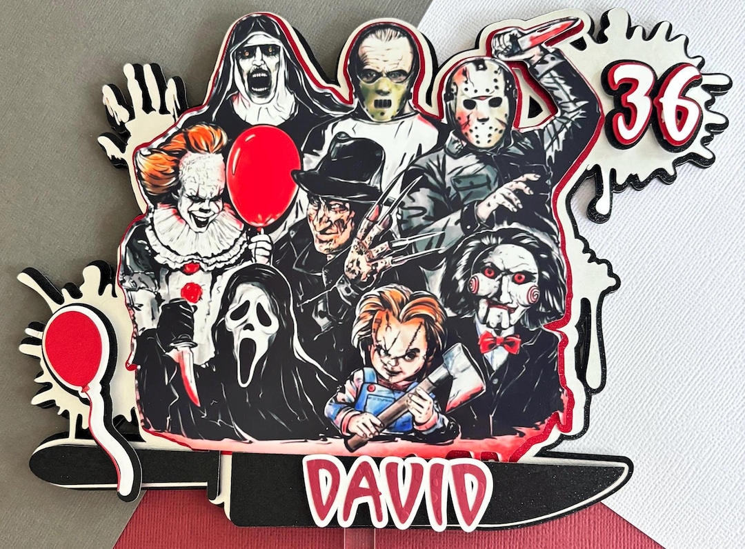 Classic Horror Cake Topper, Halloween Cake Topper, Scream, Chucky ...