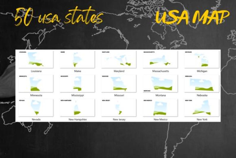 50 States USA Map Canva Frame Template - Etsy