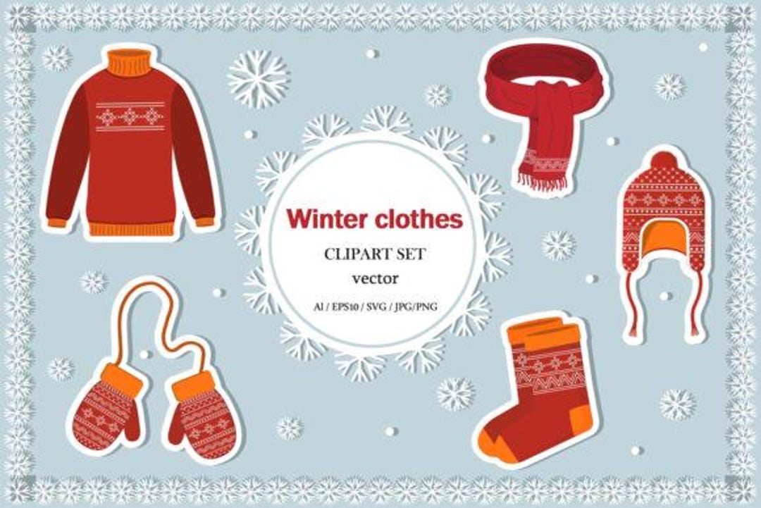 A Cozy Set of Winter Clothes Clipart - Etsy