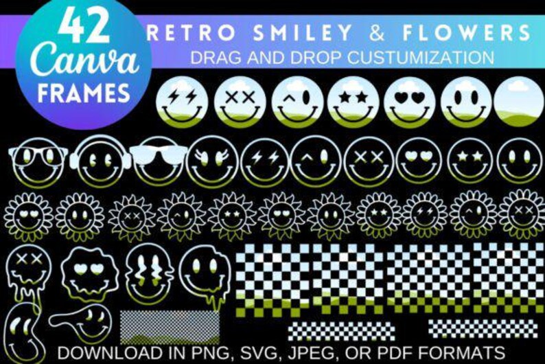 Vintage Smiley & Floral Canva Frame Collection - Etsy
