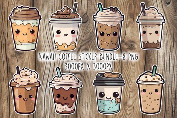 Cute Coffee Sticker Set - 8 Pngs - Etsy