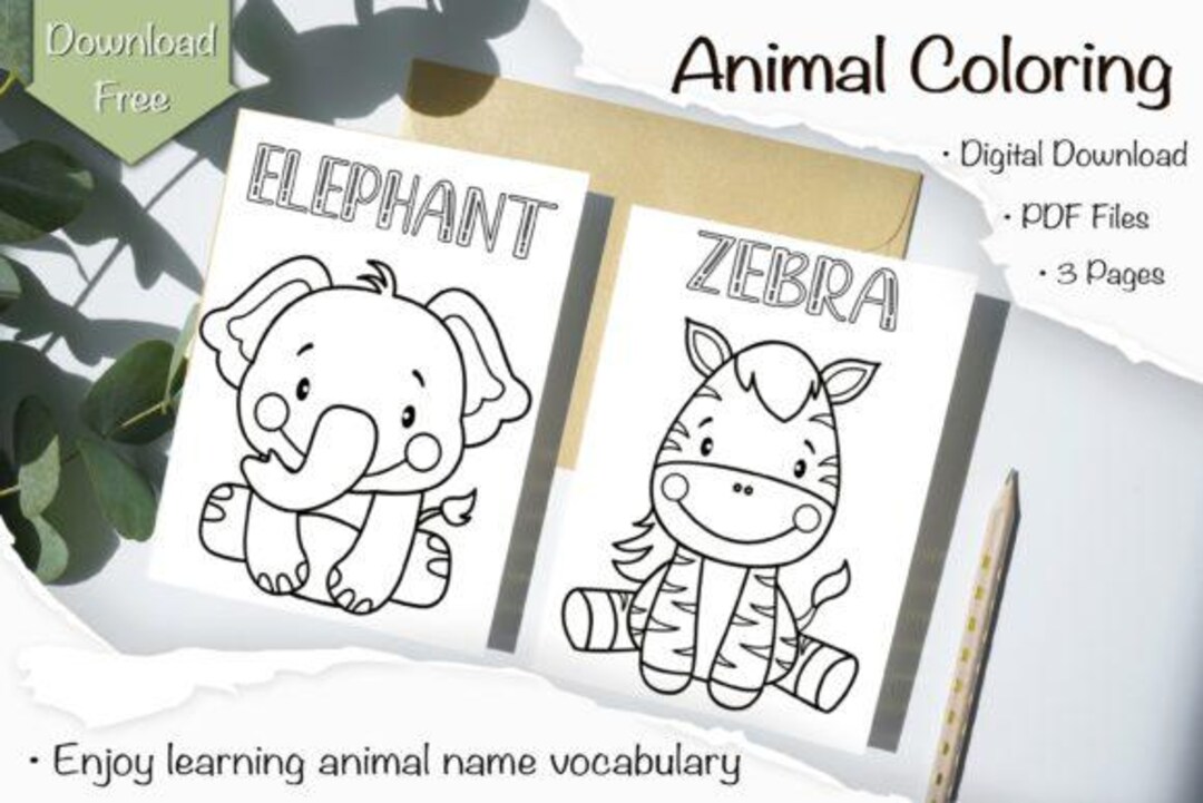 Animal Alphabet Coloring Pages, Zoo Animal Sketches (digital Download ...