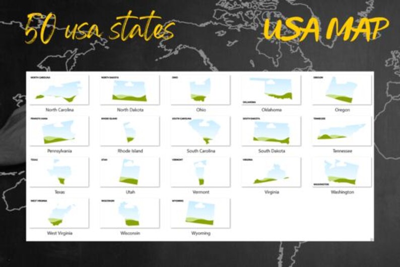 50 States USA Map Canva Frame Template - Etsy