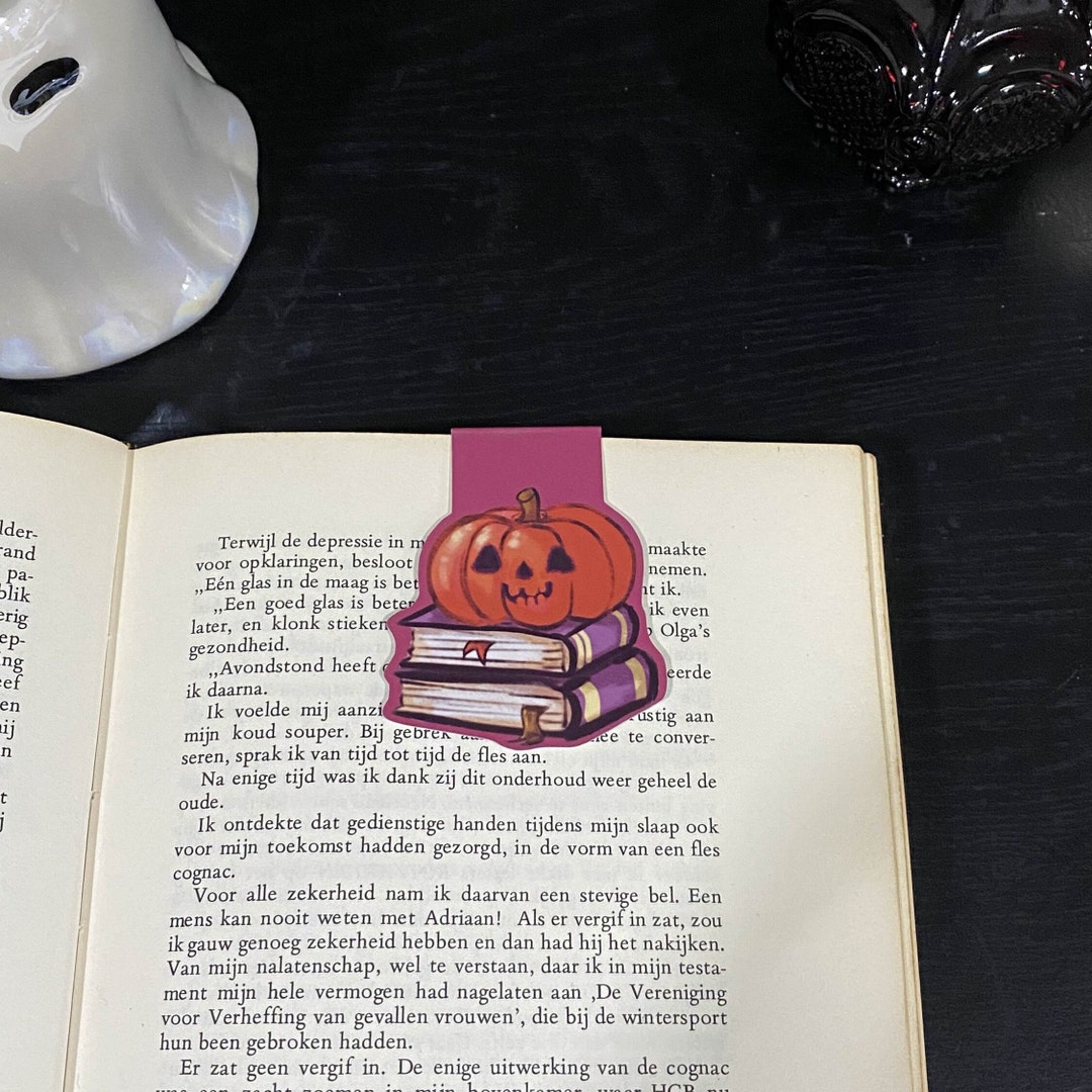 Stack of Books With Jack O' Lantern Magnetic Laminated Bookmark ...