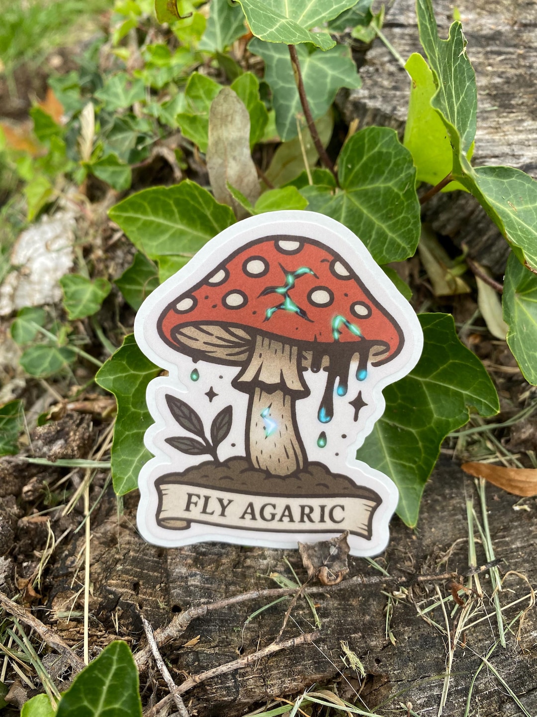Fly Agaric Sticker – Poison Mushroom With Glowing Cracks & Drips ...