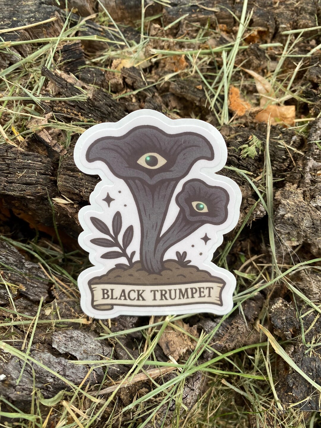 Eerie Black Trumpet Mushroom Sticker - Glossy Waterproof Vinyl Decal ...