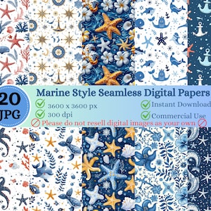 20 Marine Style Seamless Digital Papers, JPG File, Seamless Pattern ...