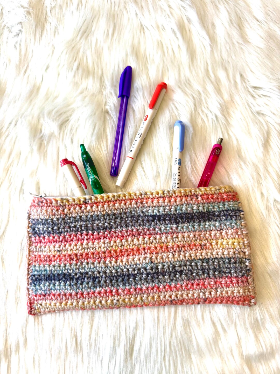 Handmade Crocheted Pencil Pouch, Custom Color Crochet Zipper Bag ...