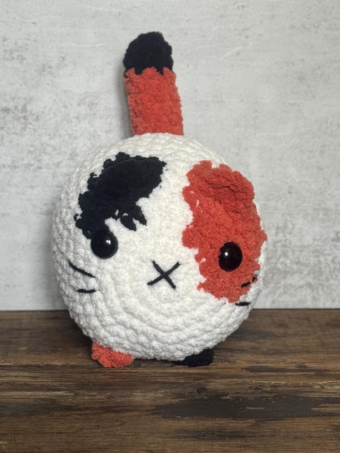 Crocheted Calico Cat Plushie, Handmade Amigurumi Multicolor Kitty, Loaf ...