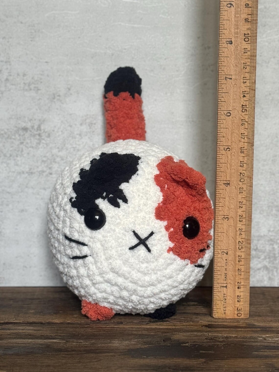 Crocheted Calico Cat Plushie, Handmade Amigurumi Multicolor Kitty, Loaf ...