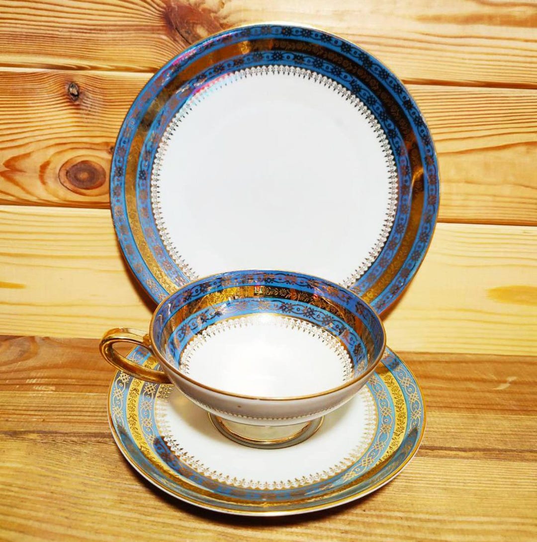 Vintage Porcelain Tea Trio Set, Echt Gold Porcelain, Cup+saucer+cake+plate, Collector Grandma ...