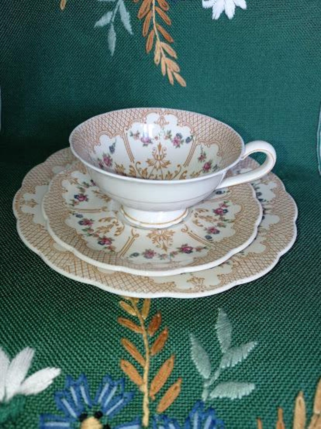 Vintage Porcelain Tea Trio Set Cup Saucer Cake Plate, Collector Grandma Gift, Rare Find ...