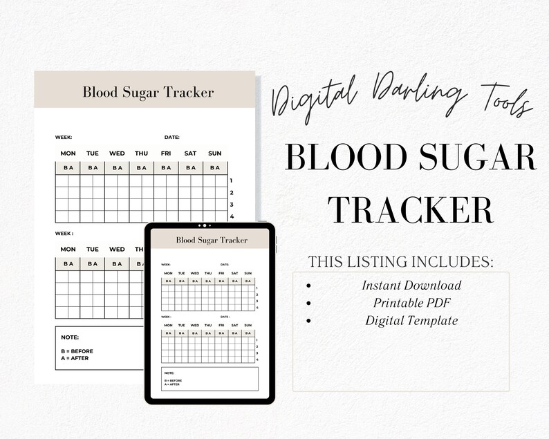 Blood Sugar Tracker Printable Template, Blood Glucose Tracker, Diabetic ...
