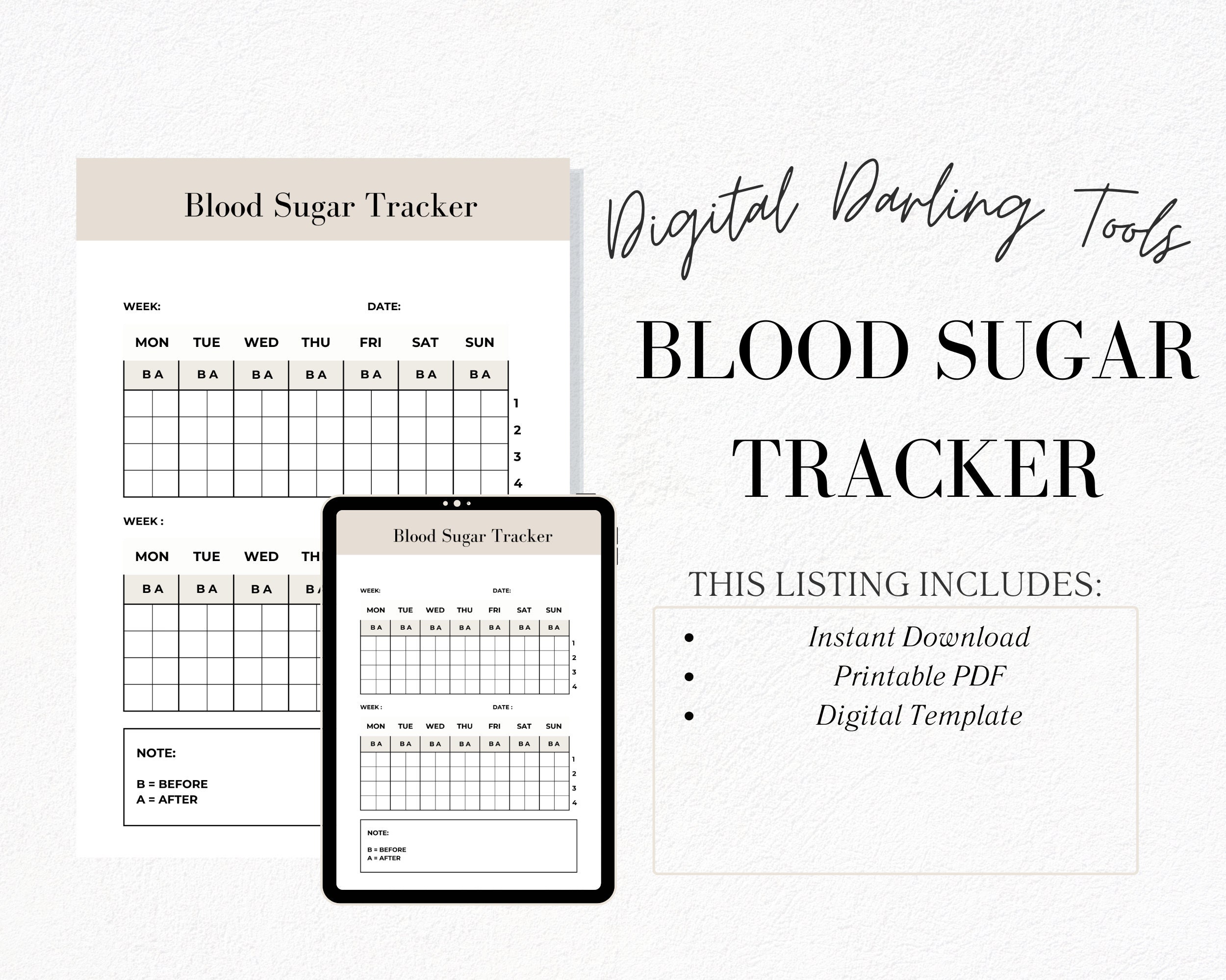 Blood Sugar Tracker Printable Template, Blood Glucose Tracker, Diabetic ...