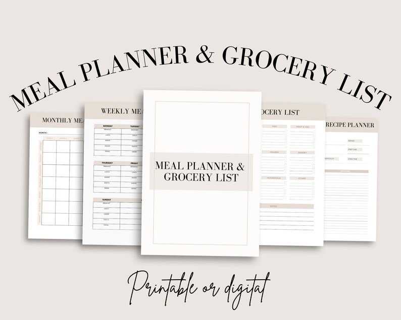 Meal Planner & Grocery List Printable, Meal Prep Planner, Weekly Food ...
