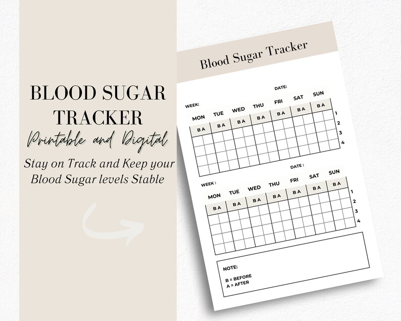 Blood Sugar Tracker Printable Template, Blood Glucose Tracker, Diabetic ...