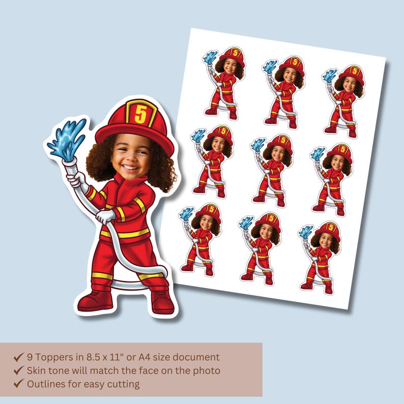 Personalized Firefighter Face Cupcake Toppers - Etsy