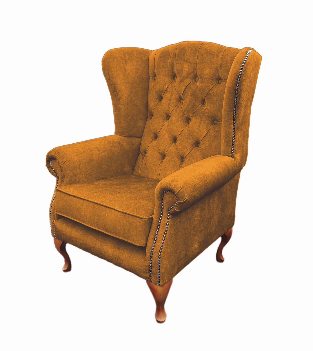 Chesterfield High Back Wing Chair Presented in Luxury Turmeric Velvet ...