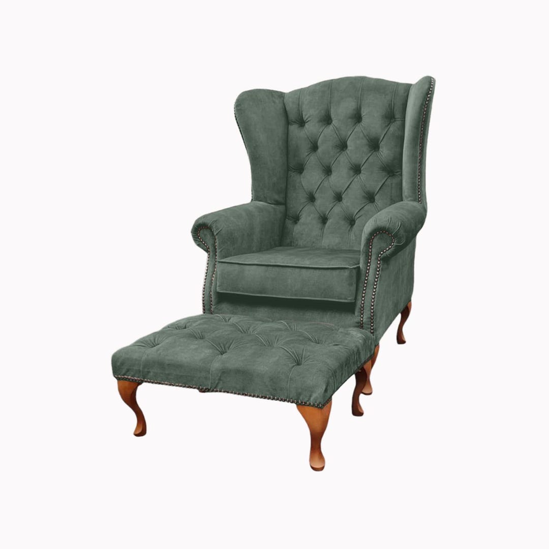 Chesterfield High Back Wing Chair and Stool - Presented in Luxury ...
