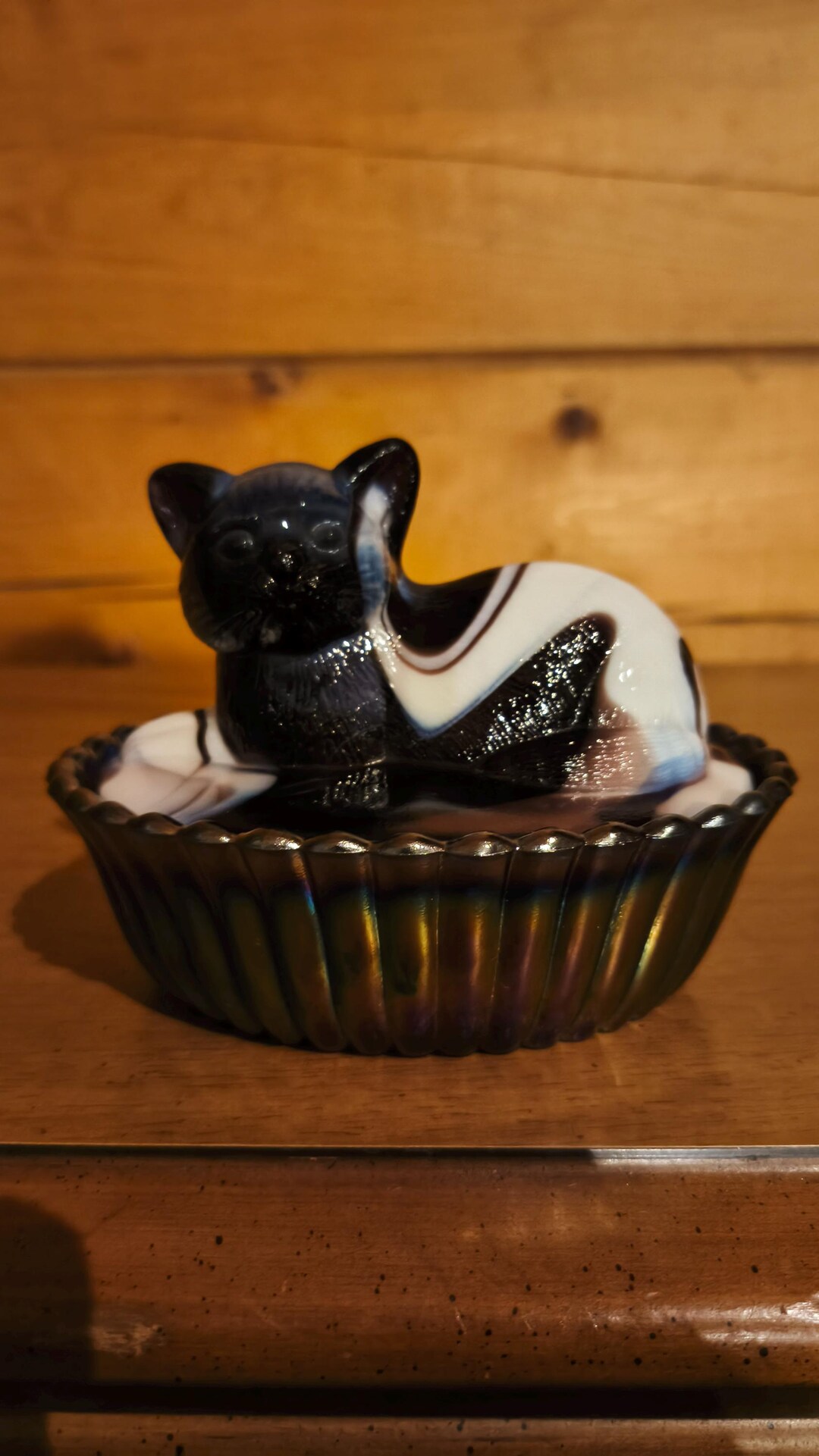 Westmoreland Glass Purple Slag Cat on Basket - Etsy