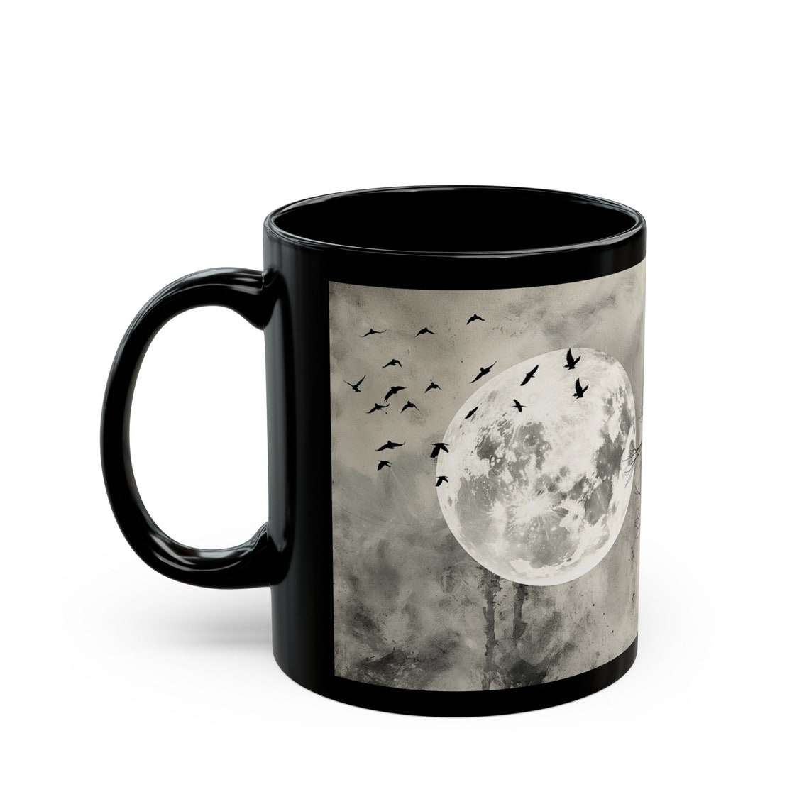 Ceramic, Black Mug 11oz, 15oz, Crow, Raven, Moon, Branch, Tree, Gothic ...