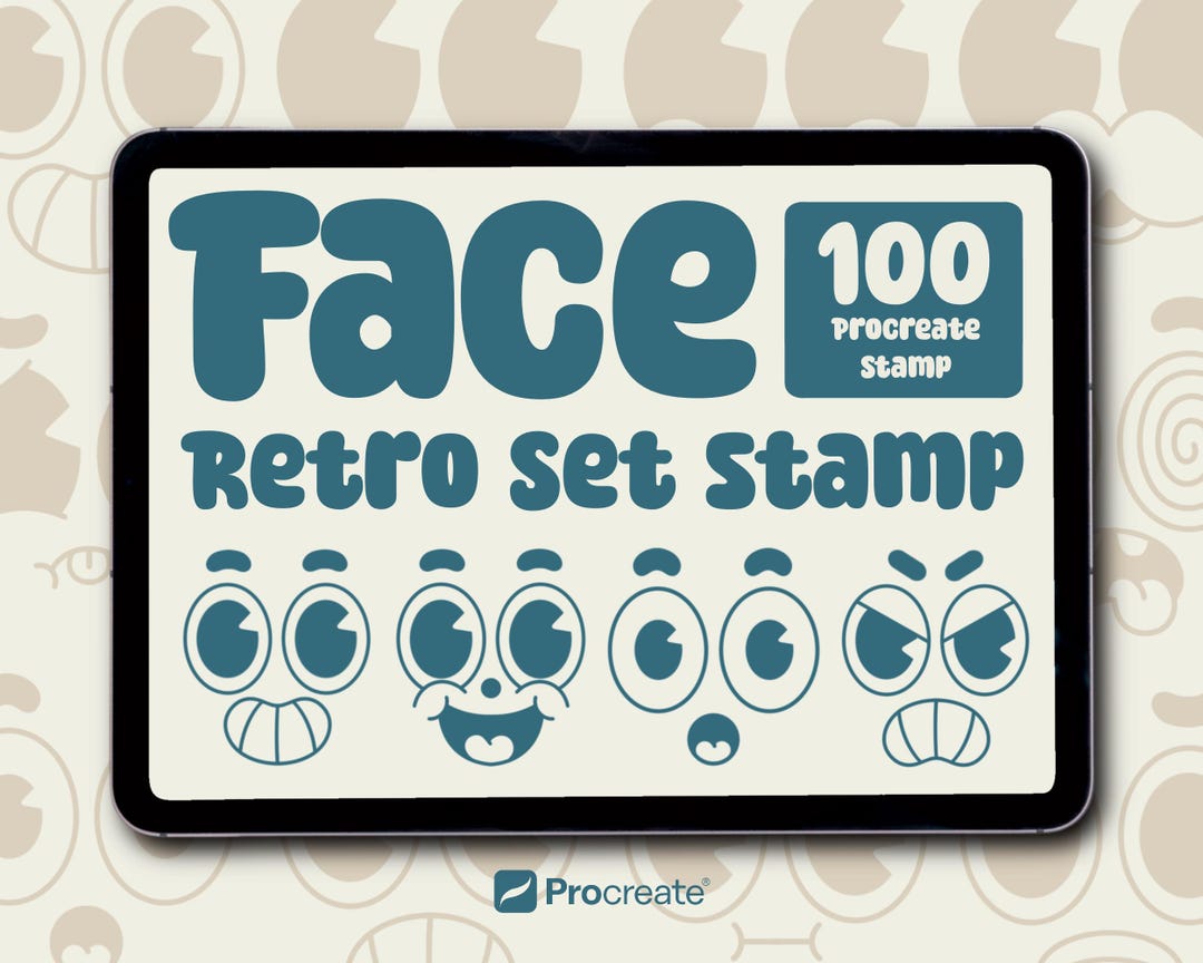 Retro Face Procreate Stamps: 100 Cartoon Style Faces (.brushset File ...