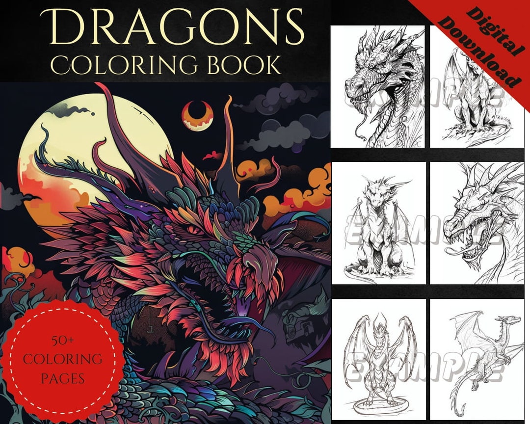 Beautiful Dragons Coloring Book, 50 Page Fantasy Adult Dragon Coloring ...
