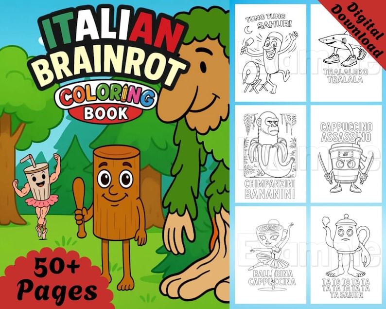 Brainrot Characters Coloring Book: 50 Page Funny Art (digital Download ...