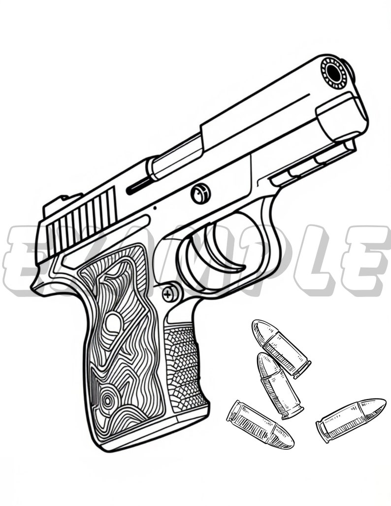 60 Gun Coloring Pages, Printable Automatic Gun Rifle Pistol, Coloring ...