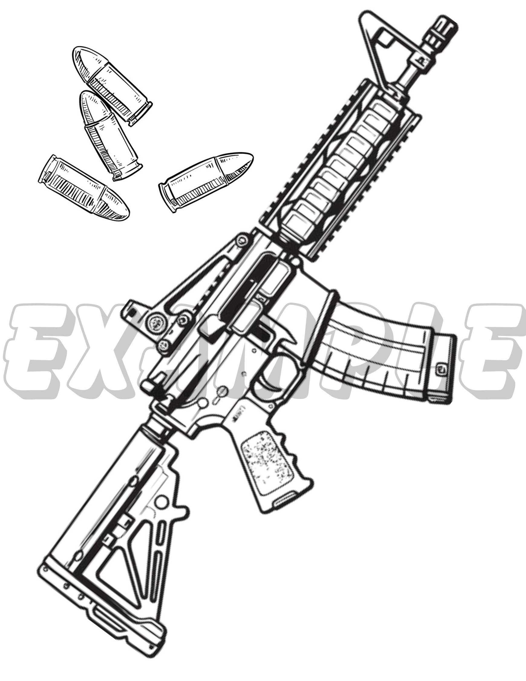 60 Gun Coloring Pages, Printable Automatic Gun Rifle Pistol, Coloring ...