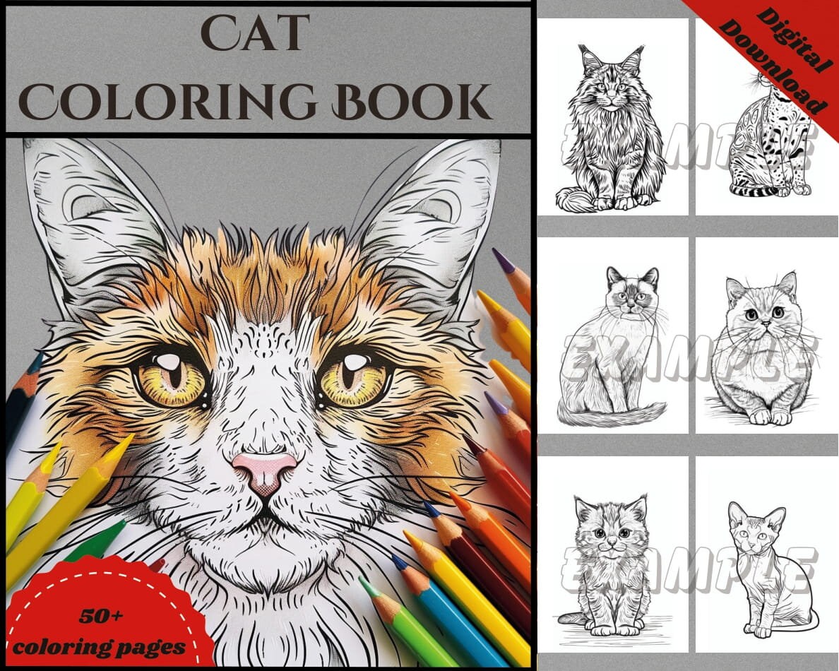 Cat Coloring Pages 50 Pages Printable Cute Kitten Coloring Pages for ...