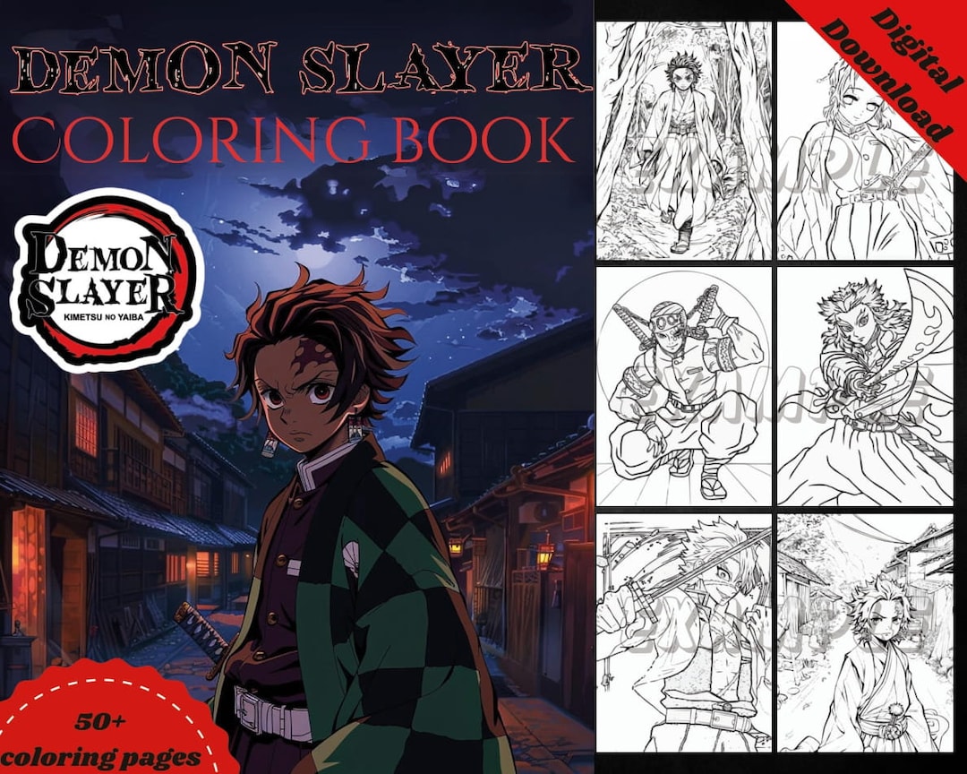 50 Demon Slayer Anime Coloring Book Page ,A4 Sıze Pdf Download, Kids ...
