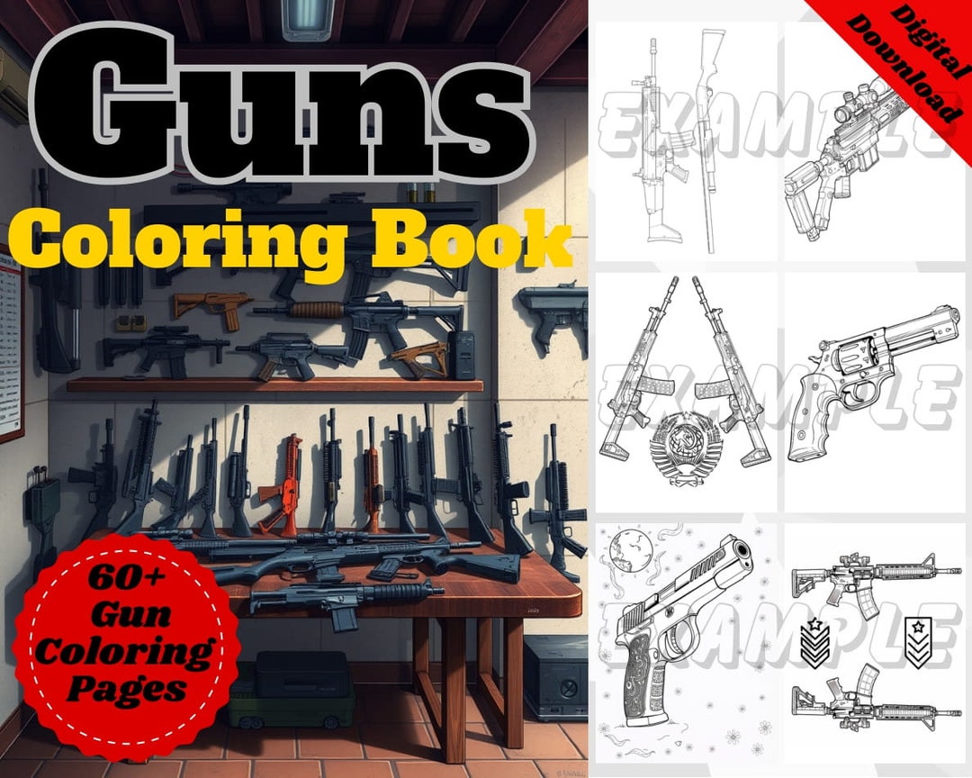 60 Gun Coloring Pages, Printable Automatic Gun Rifle Pistol, Coloring ...