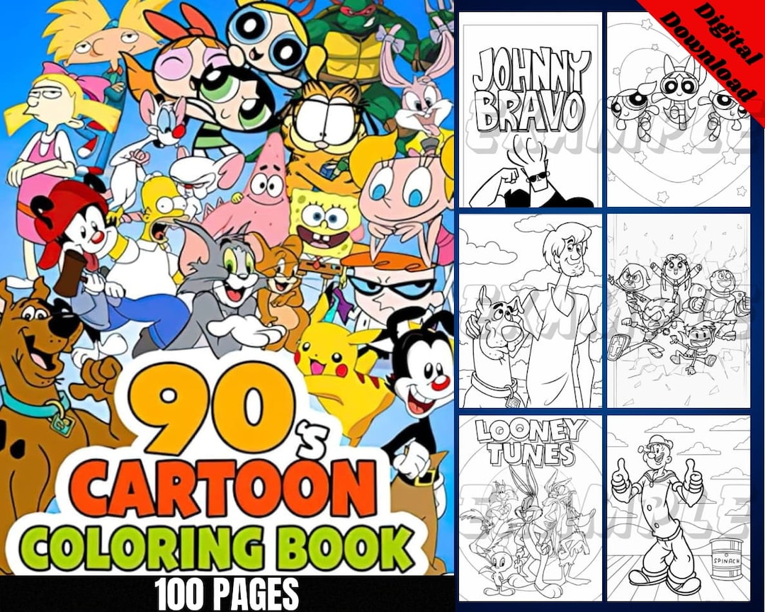 90s Cartoon Coloring Pages: 100 Pages, Kids & Adults (printable PDF) - Etsy