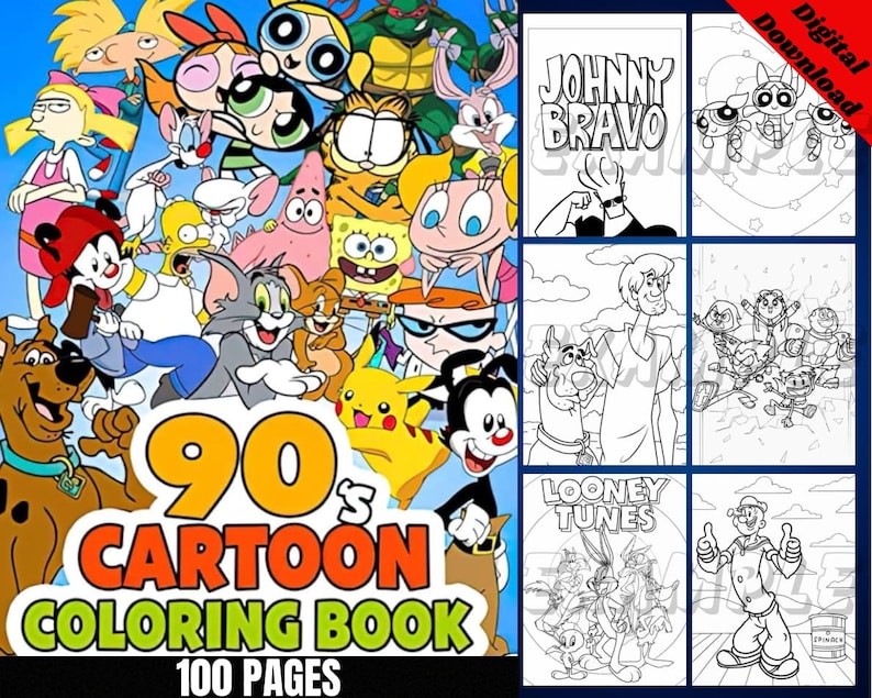90s CARTOON MIX Coloring Pages/ Kid Coloring Pages / Birthday Coloring ...