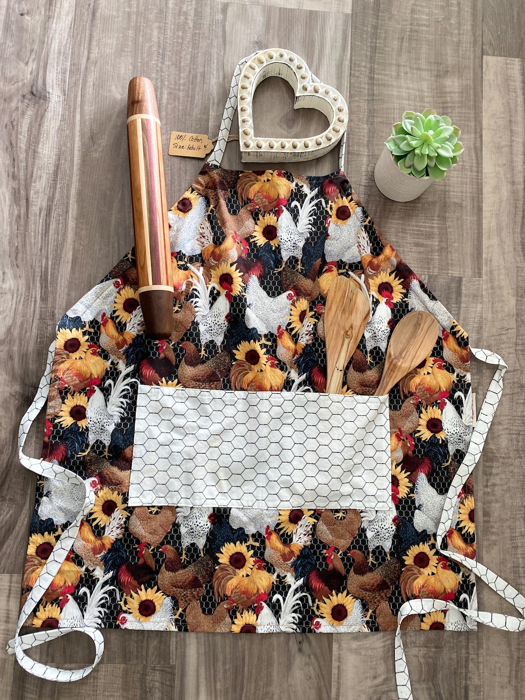 Barnyard Friends Adjustable Kitchen Apron - Handmade Roosters and ...