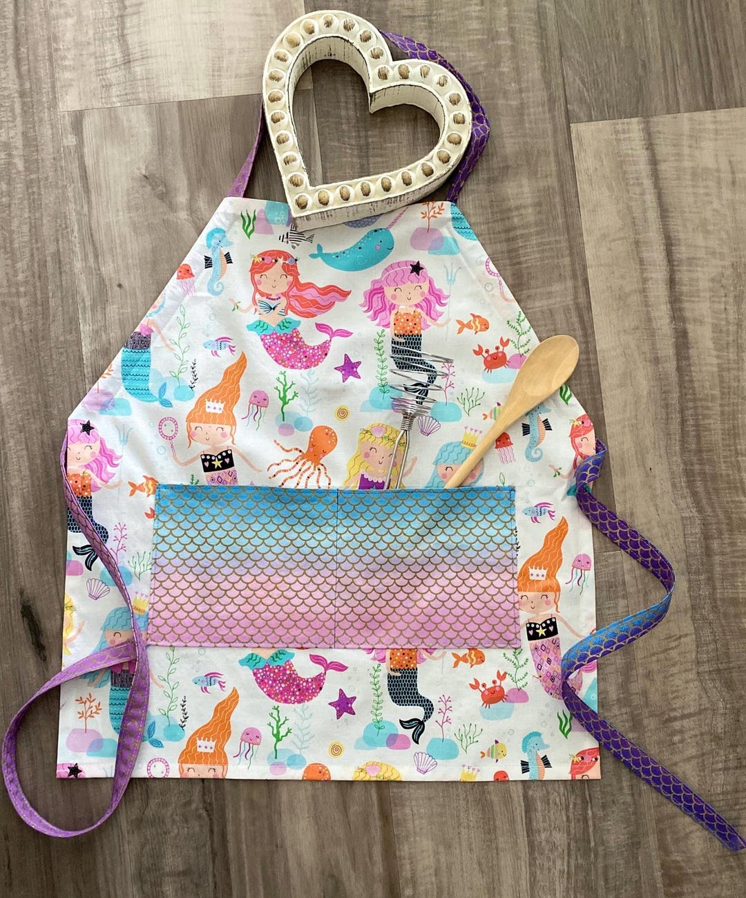 Mermaid Apron for Kids (size 4-10): Handmade Cotton Cooking & Crafting ...