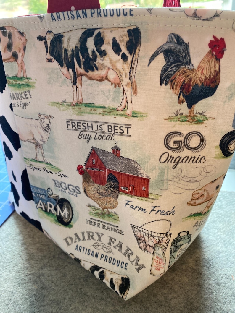 Farm Fresh Barnyard Divided Tote Bag. Handmade Cotton Farmers Market ...