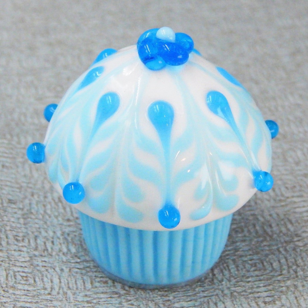 Collectible Glass Cupcake Truffle, White and Blue, Hulet Glass - Etsy