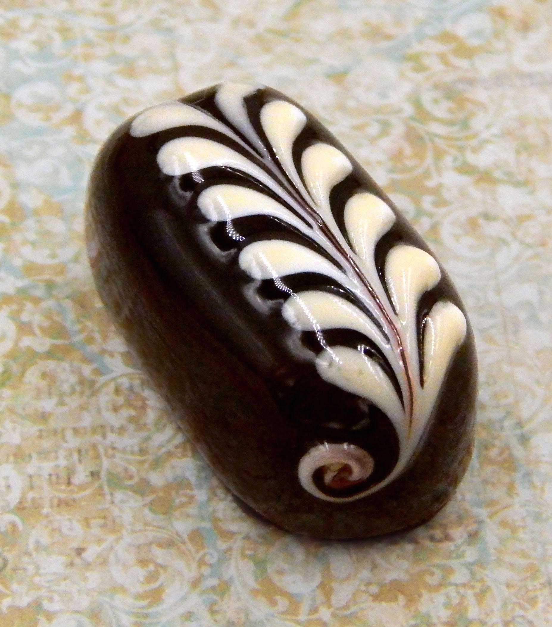 Hulet Glass Chocolate, Collectible Brown Oval With Cream Feather ...