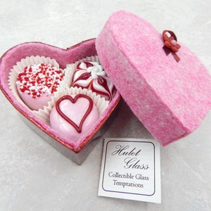 Bxehp3 Handmade Pink Heart-shaped Gift Box for 3 Art Glass Chocolates ...