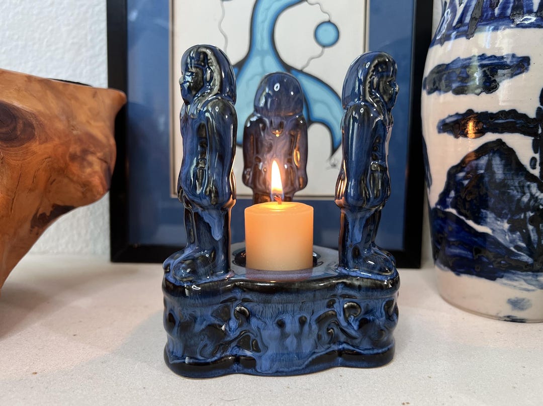 Three Egyptian Pharaohs Blue Glaze Pottery Tealight - Etsy